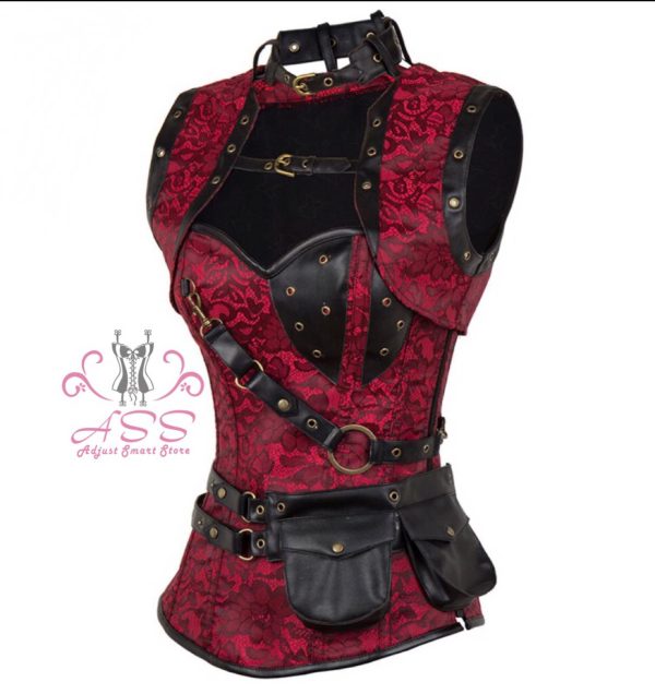 BROCADE FAUX LEATHER STEAMPUNK STEEL BONE OVERBUST GOTHIC CORSET ...